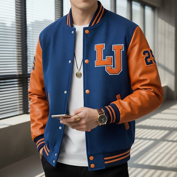 Blue and Orange Letterman Jacket – Premium Varsity Look – Letterman Jackets